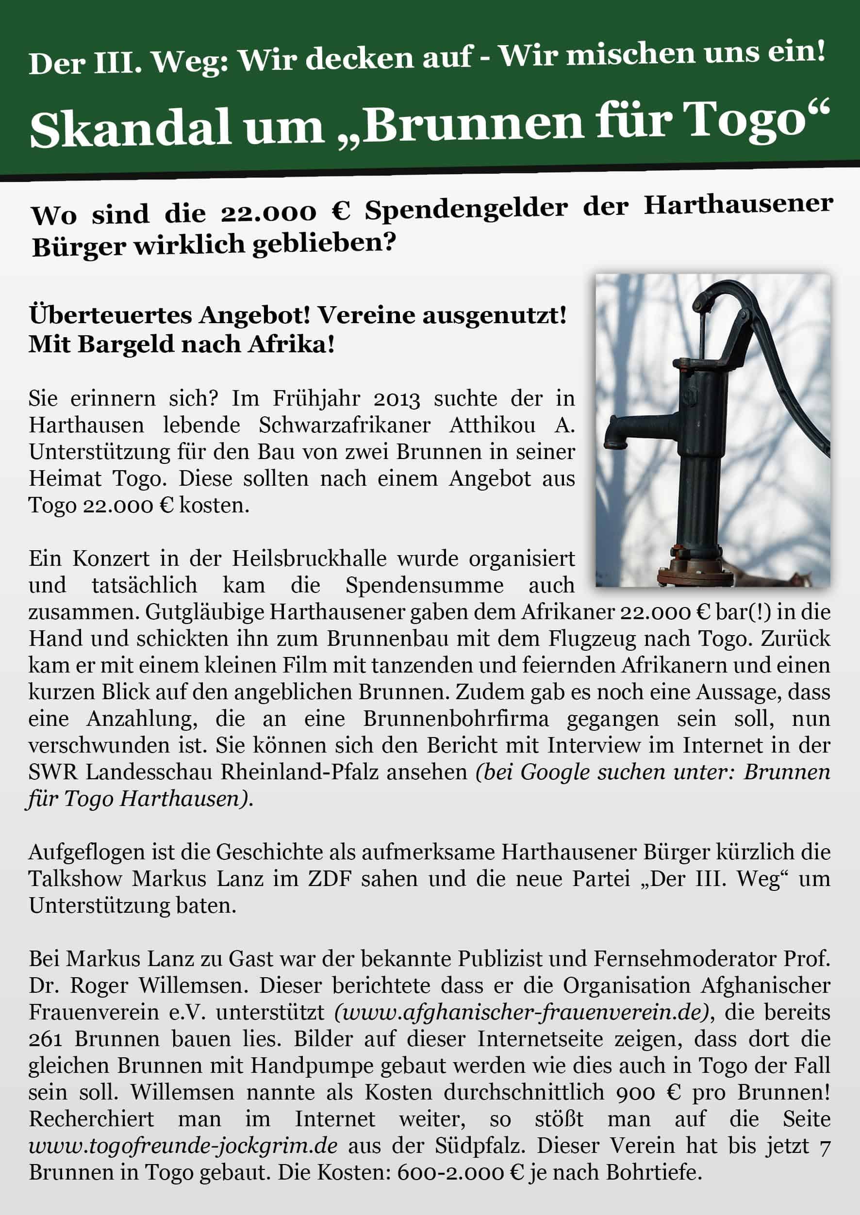 Skandal um „Brunnen für Togo“ in Harthausen bei Speyer - Nationale ...